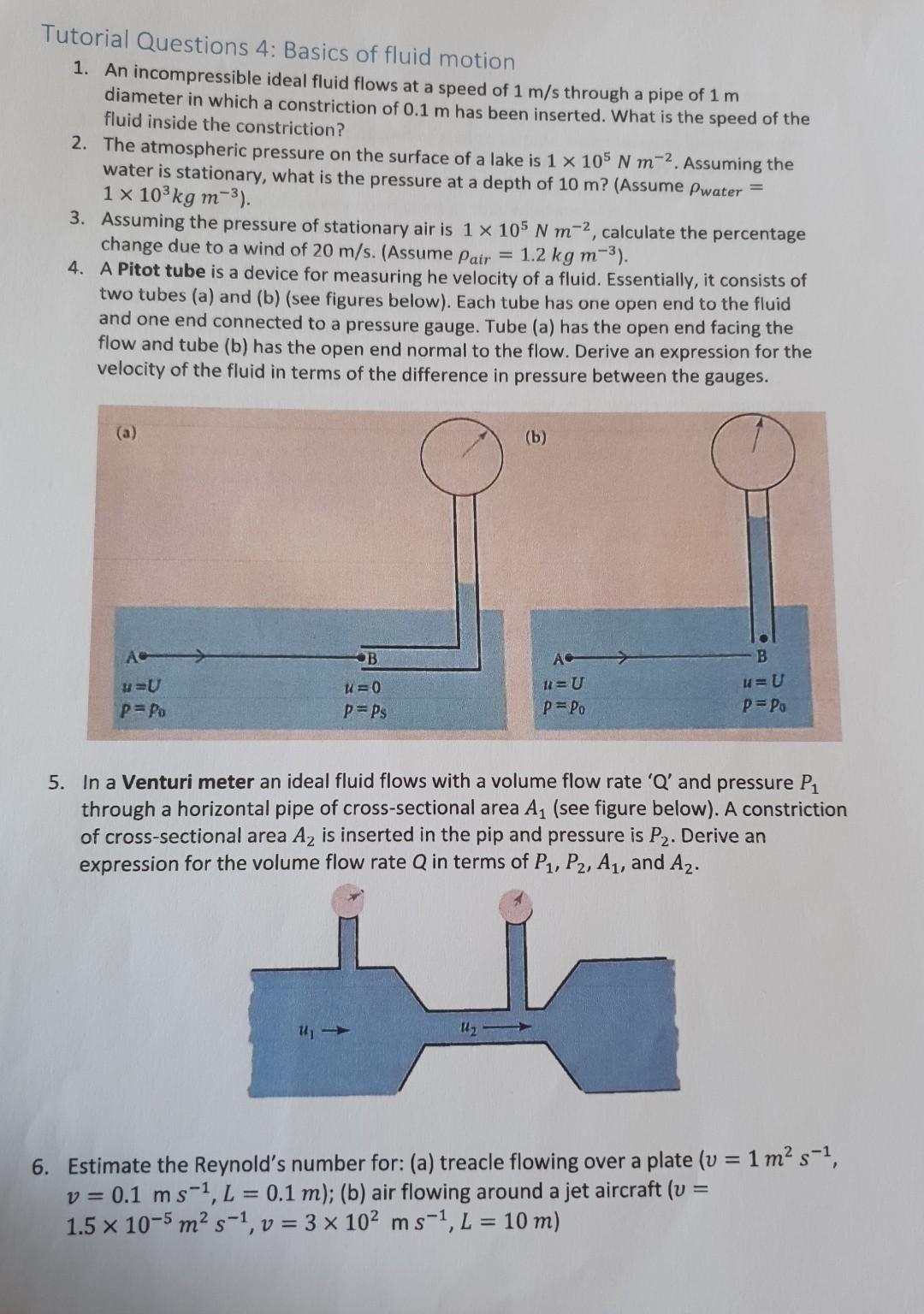 Solved Tutorial Questions 4: Basics of fluid motion 1. An | Chegg.com