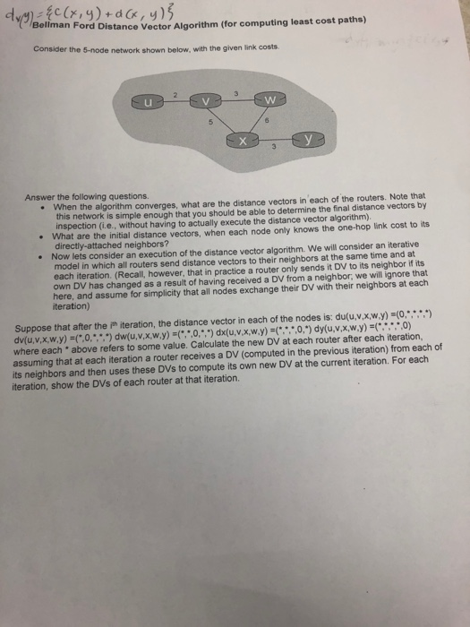 492-c(x,y)+ (x,y) Bellman Ford Distance Vector | Chegg.com