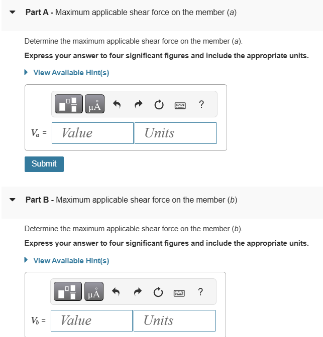 Part A - ﻿Maximum applicable shear force on the | Chegg.com