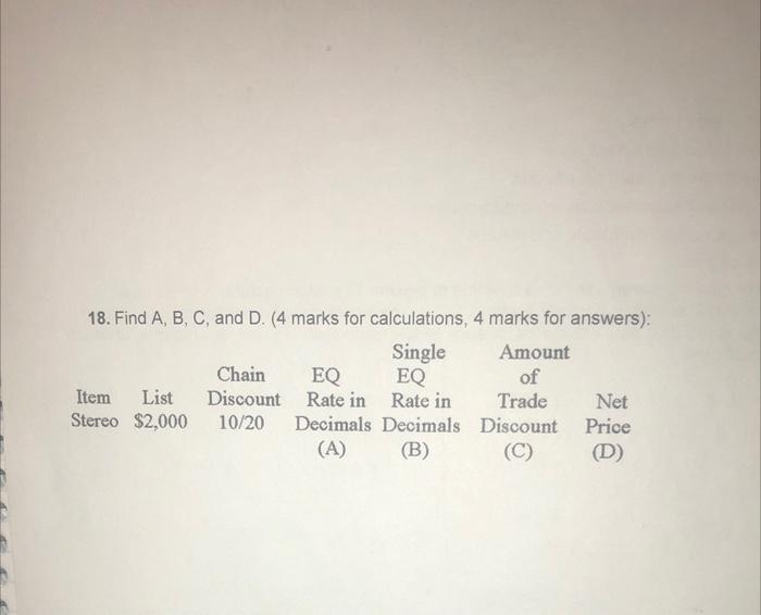 Solved 18. Find A,B,C, and D. (4 marks for calculations, 4 | Chegg.com