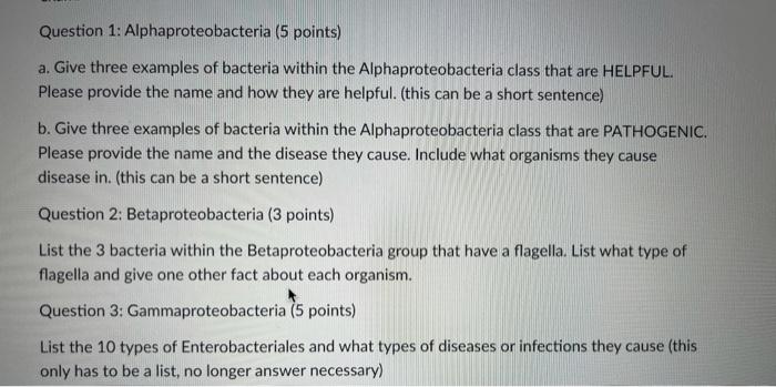 Solved Question 1: Alphaproteobacteria (5 points) a. Give | Chegg.com