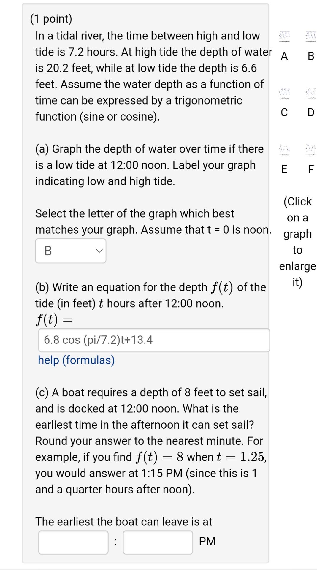 Solved A B (1 point) In a tidal river, the time between high | Chegg.com