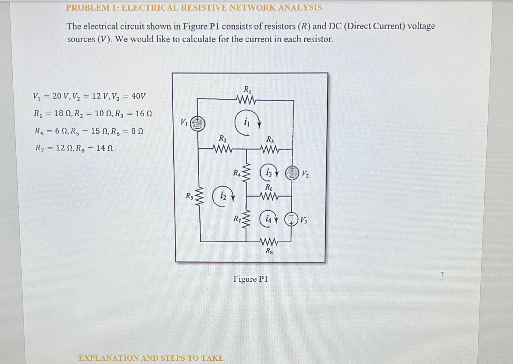 Solved PROBLEM 1: ELECTRICAL RESISTIVE NETWORK ANALYSISThe | Chegg.com