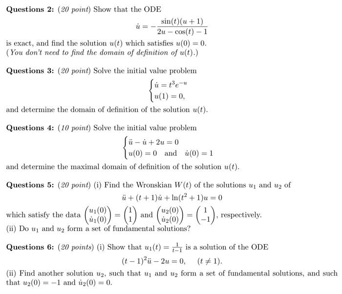Solved Questions 2: (20 point) Show that the ODE | Chegg.com