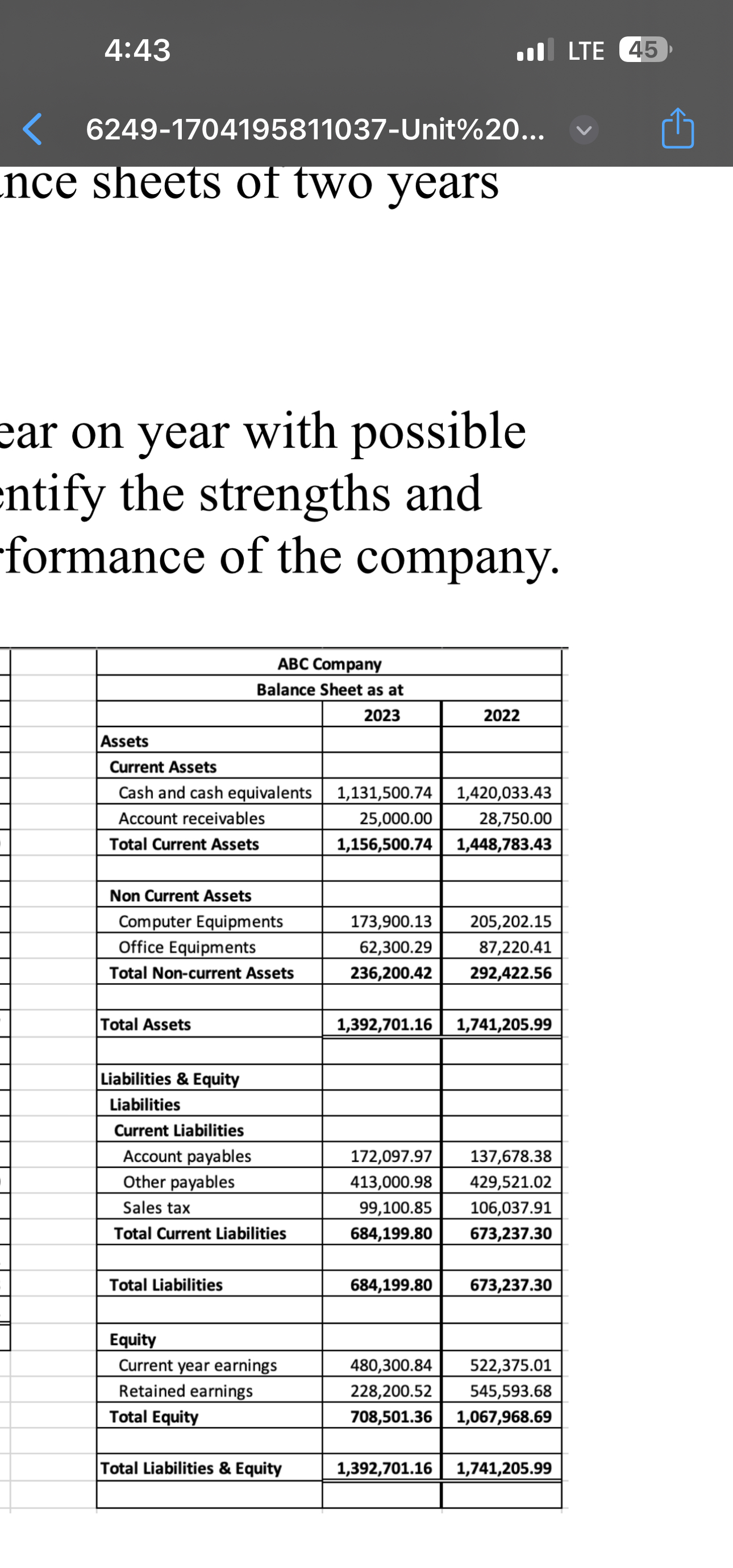 4:43all LTE456249-1704195811037-Unit%20...nce sheets | Chegg.com