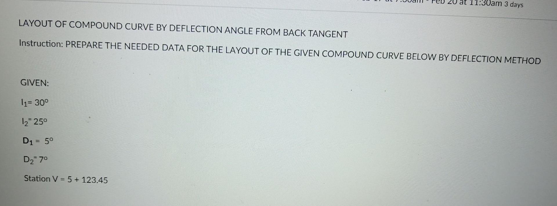 LAYOUT OF COMPOUND CURVE BY DEFLECTION ANGLE FROM | Chegg.com