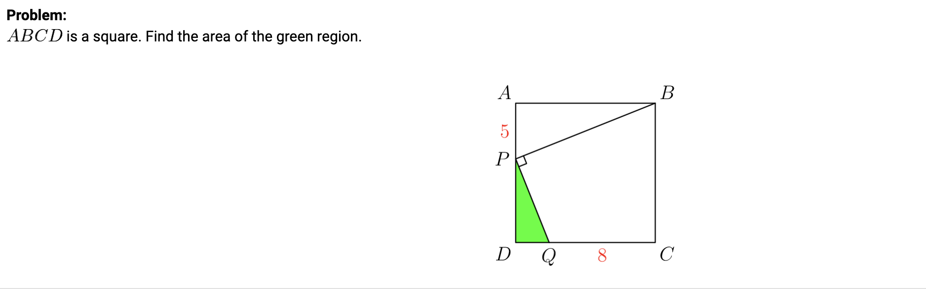 Solved Problem:ABCD is a square. Find the area of the green | Chegg.com