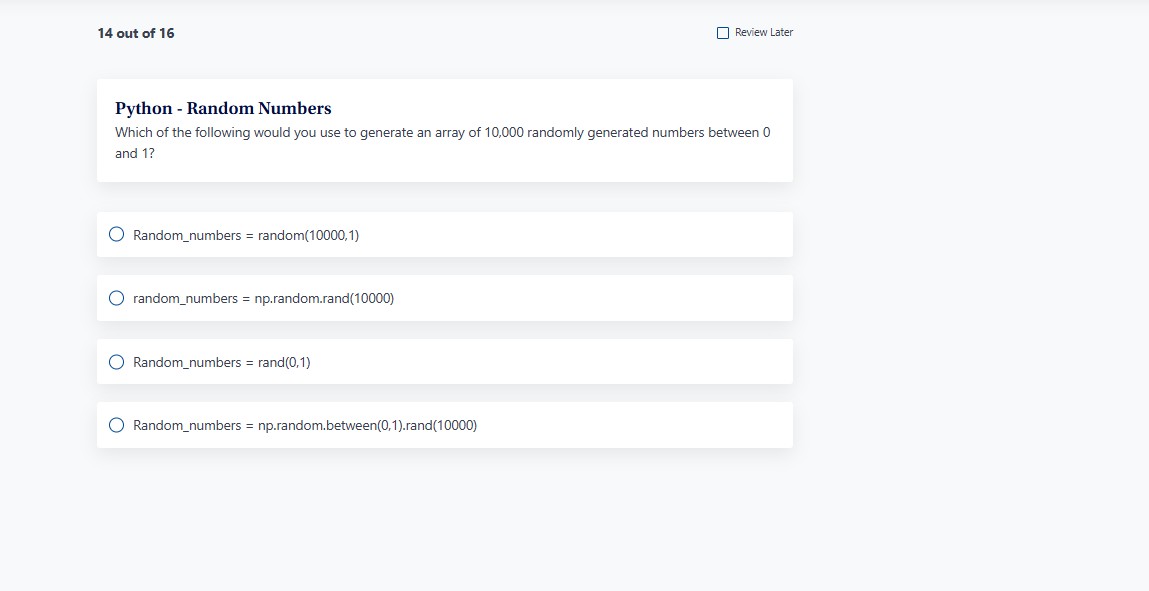 Solved 14 ﻿out of 16Review LaterPython - ﻿Random | Chegg.com