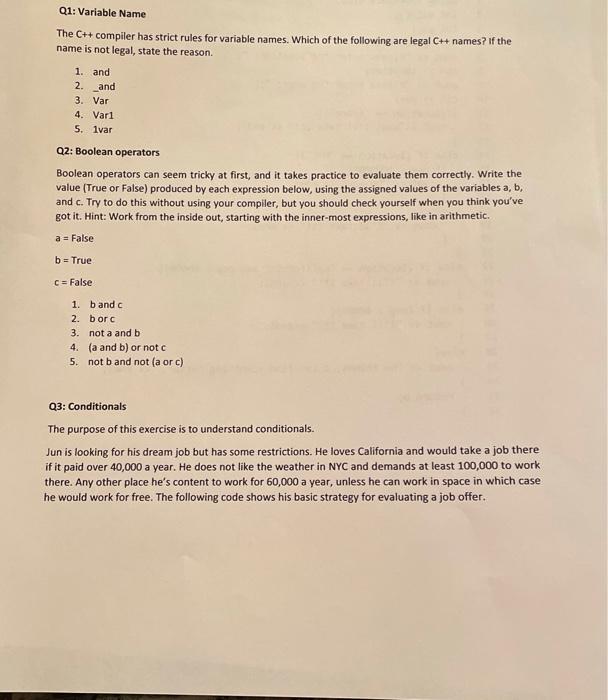 Solved Q1: Variable Name The C++ compiler has strict rules | Chegg.com