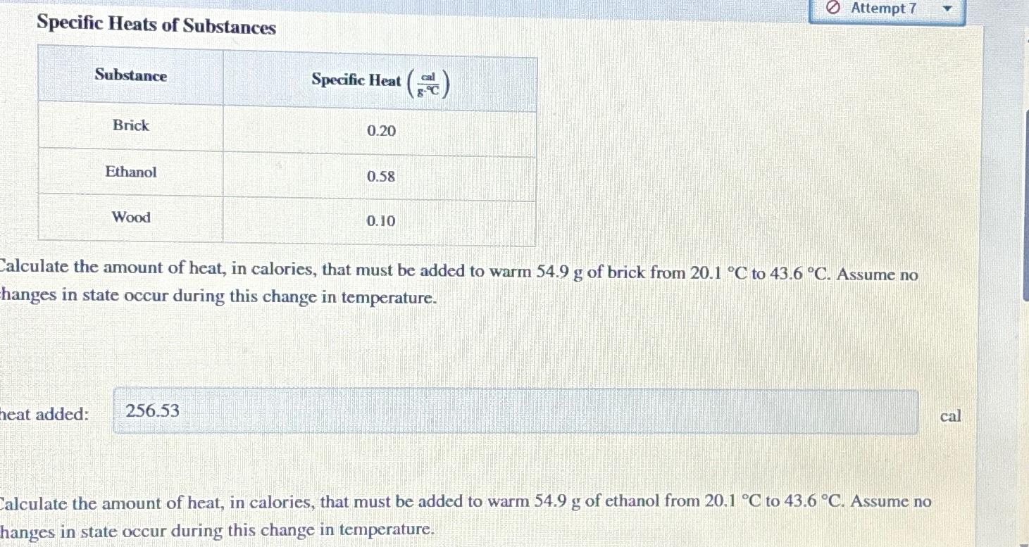 Solved Specific Heats of | Chegg.com