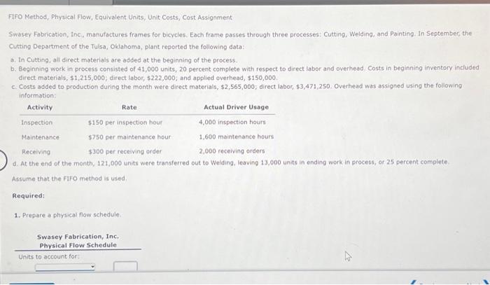 Solved 1. Prepare a physical flow schedule 2. Caiculate | Chegg.com