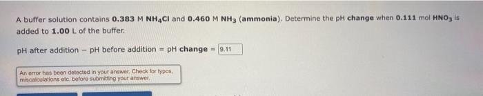 Solved A buffer solution contains 0.383 M NH4Cl and 0.460 M | Chegg.com