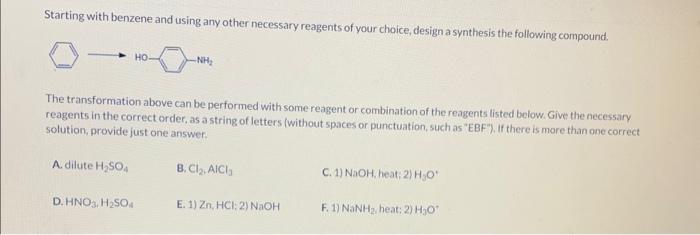 Solved Starting with benzene and using any other necessary | Chegg.com