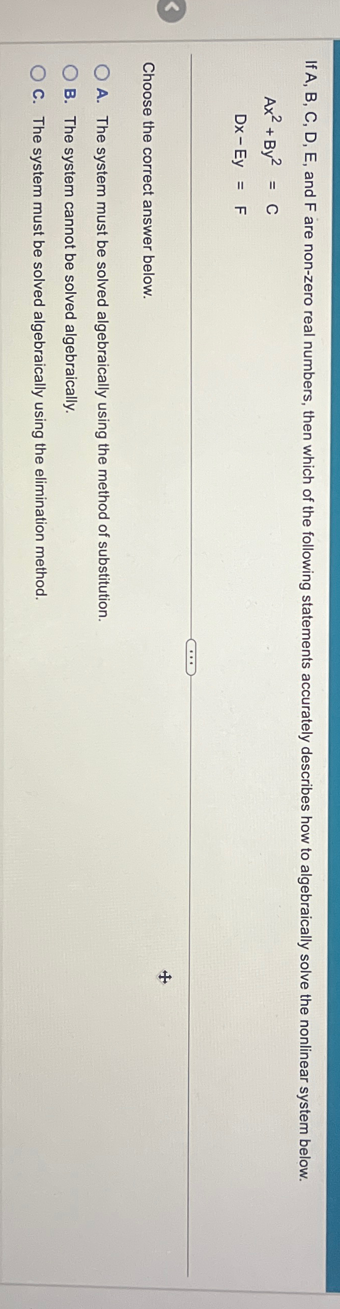 Solved If A,B,C,D,E, ﻿and F ﻿are non-zero real numbers, then | Chegg.com