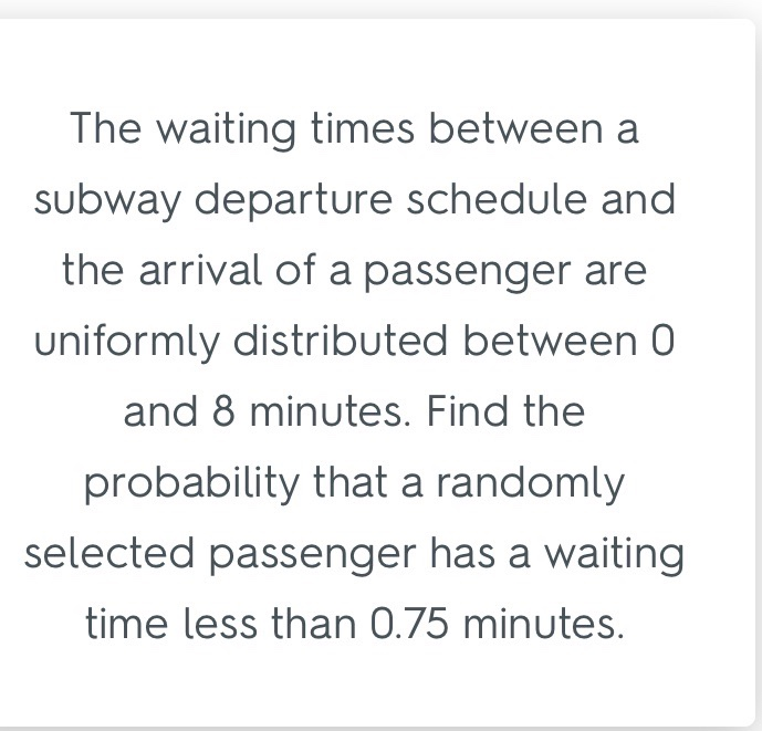 Solved The waiting times between a subway departure schedule | Chegg.com