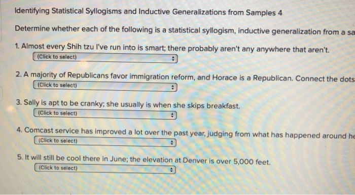 Solved Identifying Statistical Syllogisms and Inductive | Chegg.com