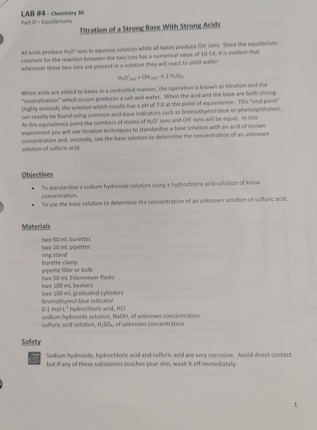 Solved LAB #4 - Chemistry 30 Part D - Equilibriums Titration | Chegg.com