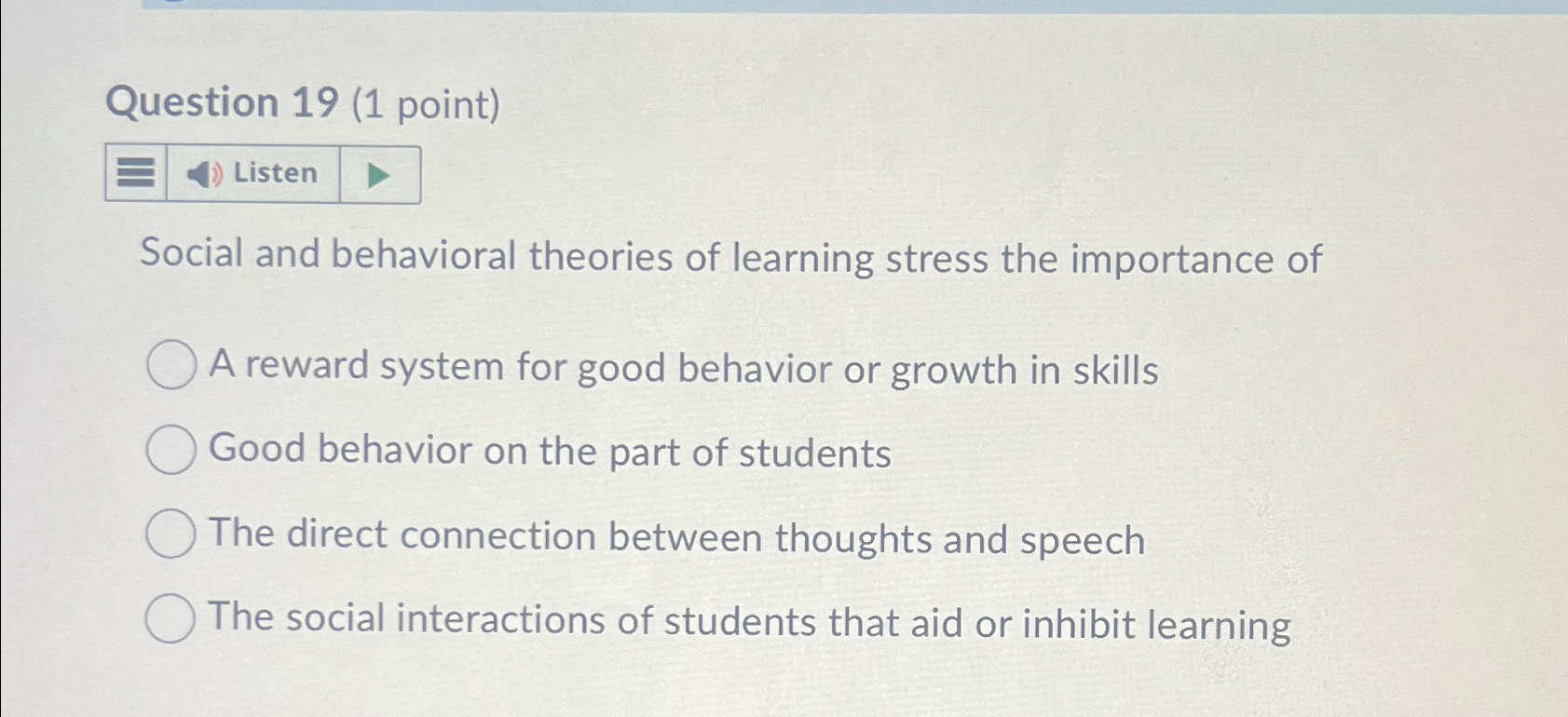 Solved Question 19 (1 ﻿point)ListenSocial and behavioral | Chegg.com