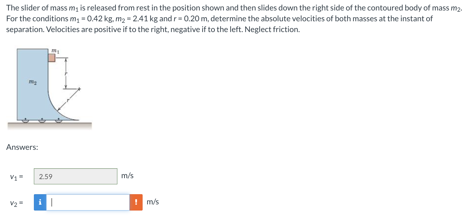 Solved The slider of ﻿mass m1 is ﻿released from rest in ﻿the | Chegg.com