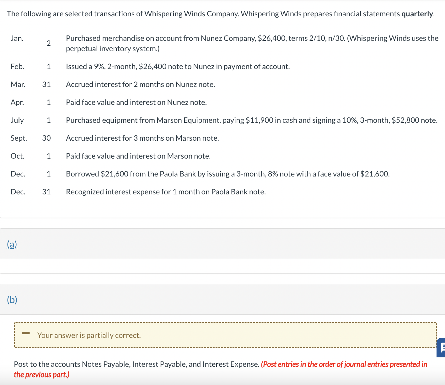 Solved The following are selected transactions of Whispering | Chegg.com