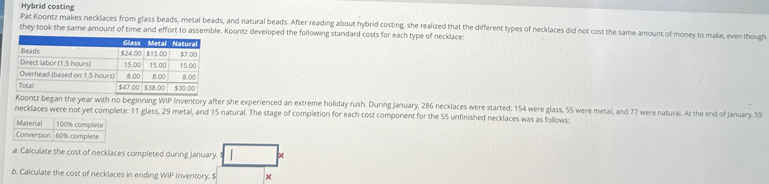 Solved Hybrid costingPat Koontz makes necklaces from glass | Chegg.com