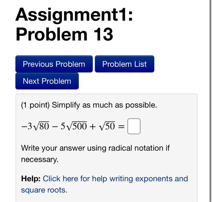 Solved Assignment1: Problem 11 Problem List Previous Problem | Chegg.com