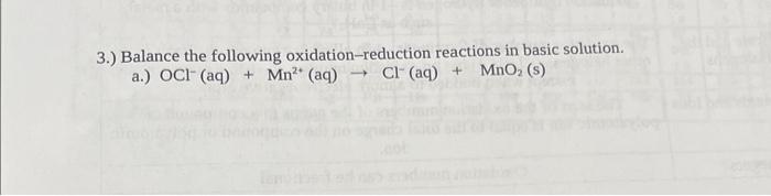 Solved 3.) Balance the following oxidation-reduction | Chegg.com