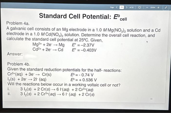 Solved Problem 4a. calculate the standard cell potential at | Chegg.com