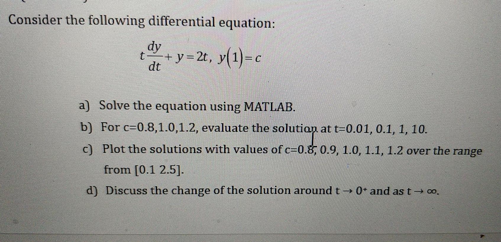 Solved Consider the following differential equation: dy dt | Chegg.com