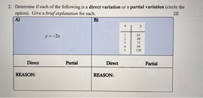 Solved 2. Determine if each of the following is a direct | Chegg.com