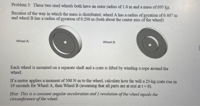 Solved Problem 3: These two steel wheels both have an outer | Chegg.com