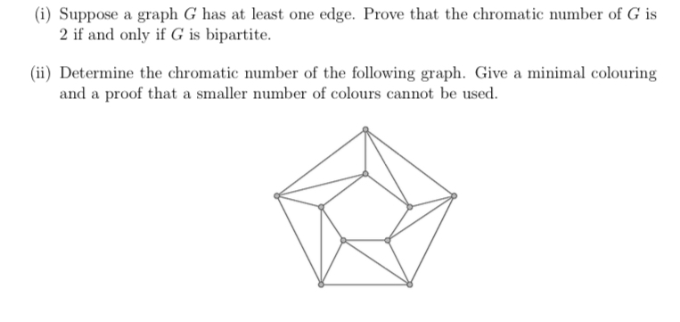 Solved (i) ﻿Suppose a graph G ﻿has at least one edge. Prove | Chegg.com