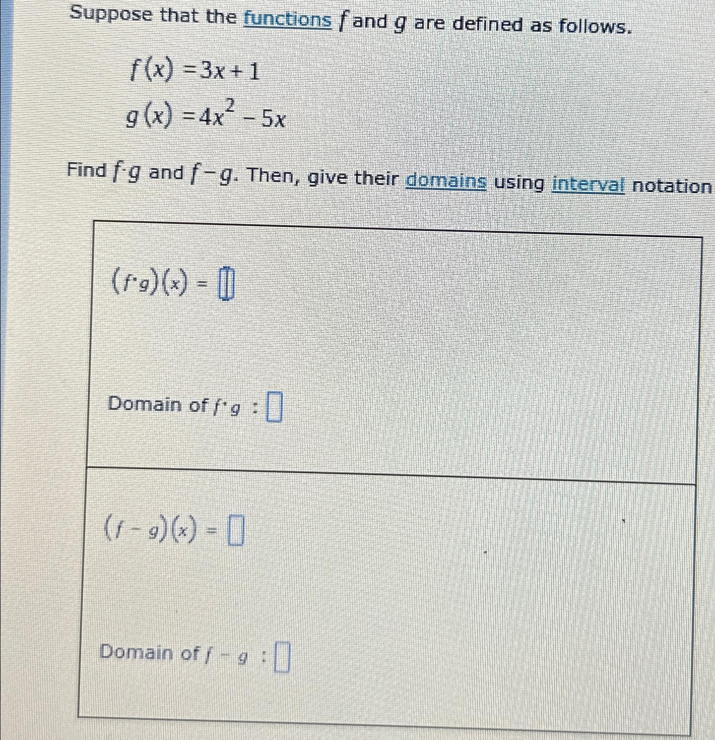 Solved Suppose that the functions f ﻿and g ﻿are defined as | Chegg.com