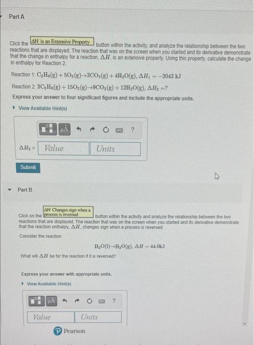 Solved Part A Click the AH is an Extensive Property button | Chegg.com