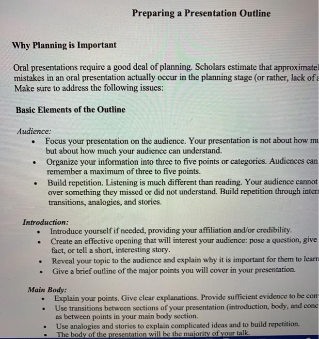 Solved Preparing a Presentation Outline Why Planning is | Chegg.com