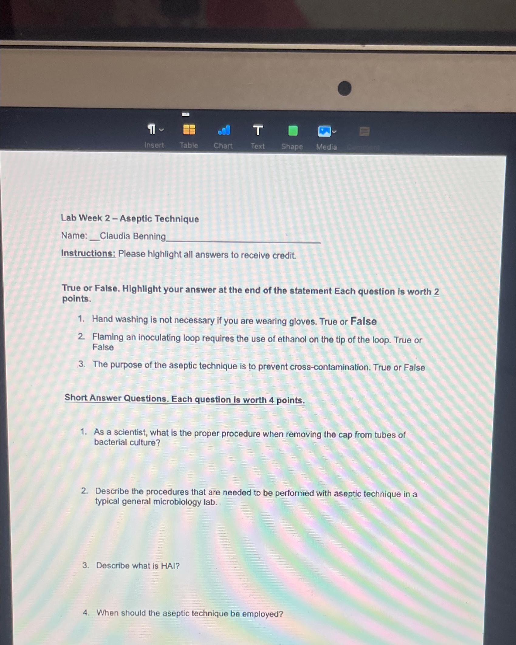 Solved Lab Week 2 - ﻿Aseptic TechniqueName: Claudia | Chegg.com