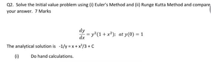 Solved Q2. Solve the initial value problem using (1) Euler's | Chegg.com