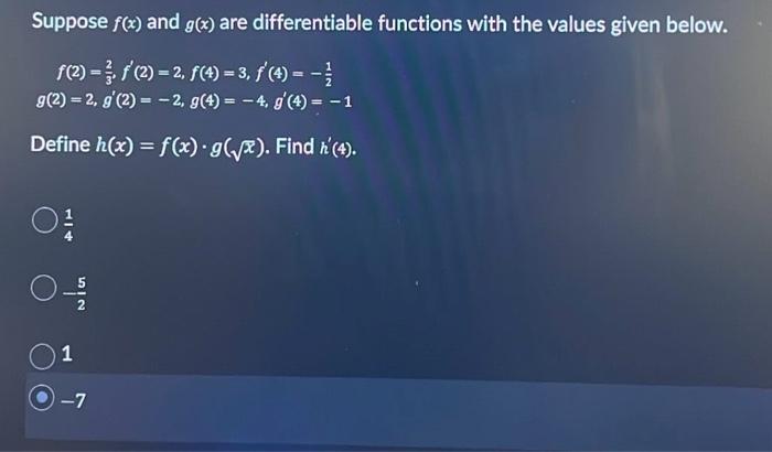 Solved Suppose f(x) and g(x) are differentiable functions | Chegg.com