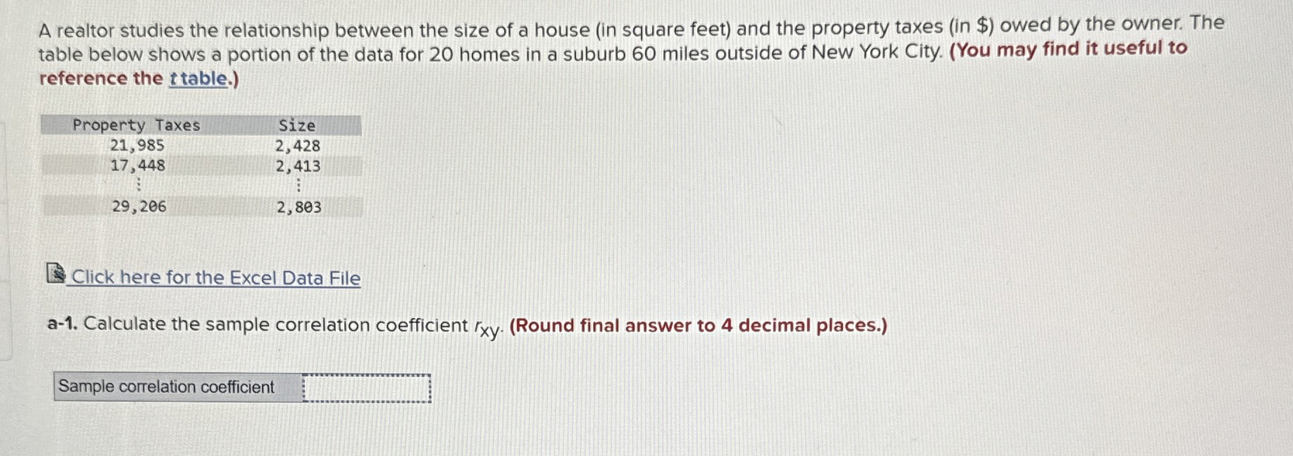 Solved A realtor studies the relationship between the size | Chegg.com