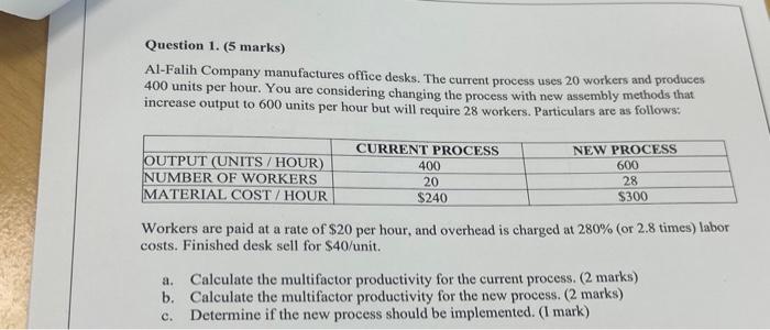 Solved Question 1. (5 marks) Al-Falih Company manufactures | Chegg.com