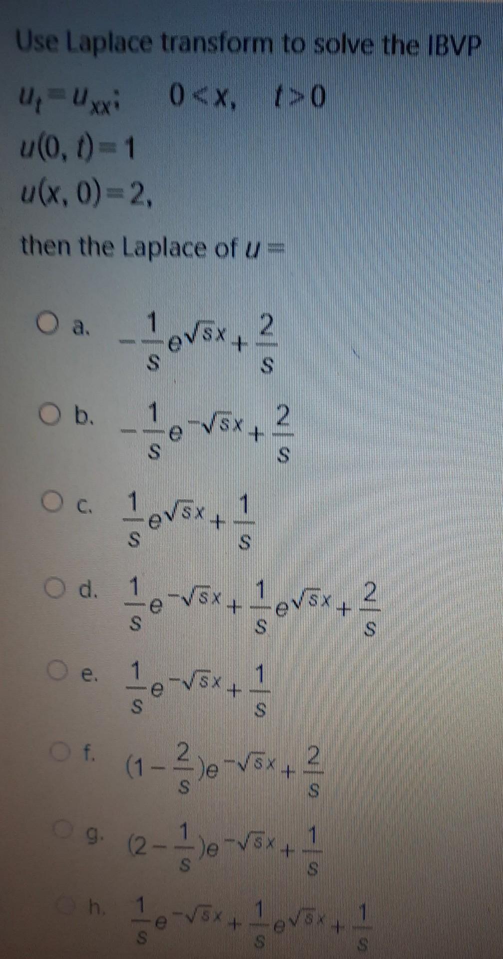 Solved Use Laplace transform to solve the IBVP U, Uxri 0 | Chegg.com