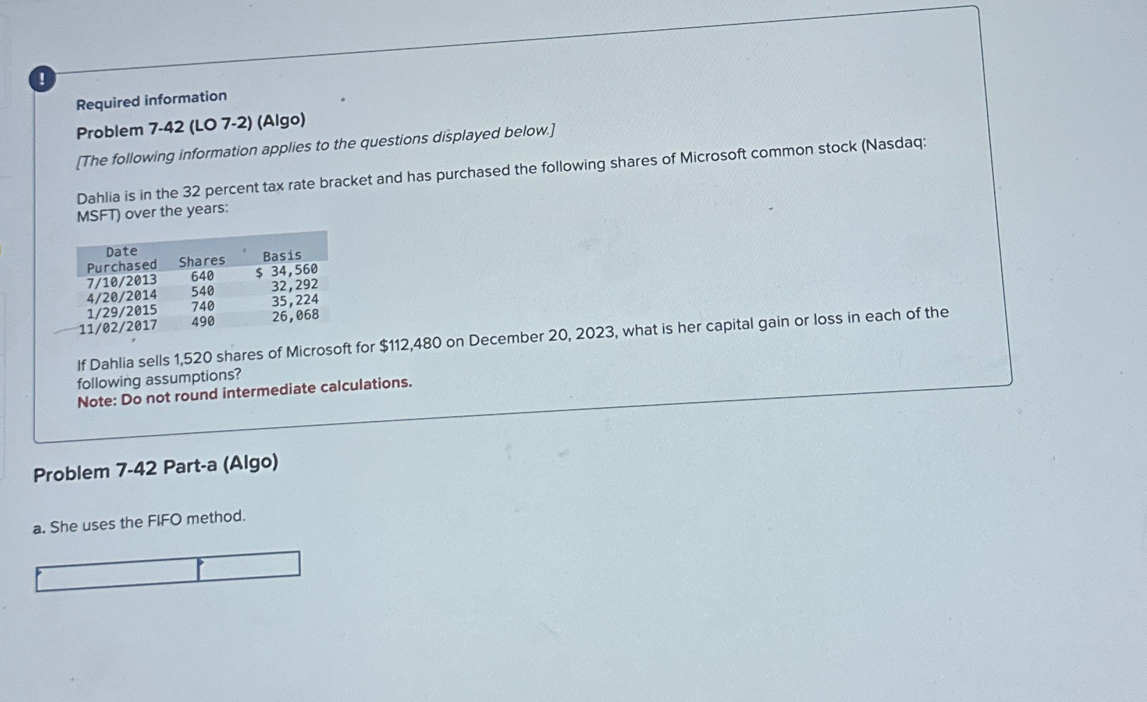 Solved !Required informationProblem 7-42 (LO 7-2) (Algo)[The | Chegg.com