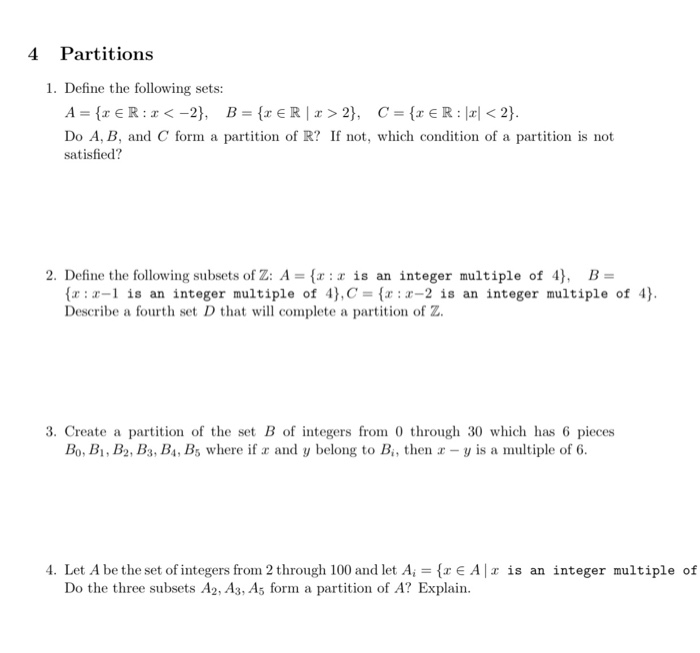 Solved 4 Partitions 1. Define the following sets: A = {r | Chegg.com