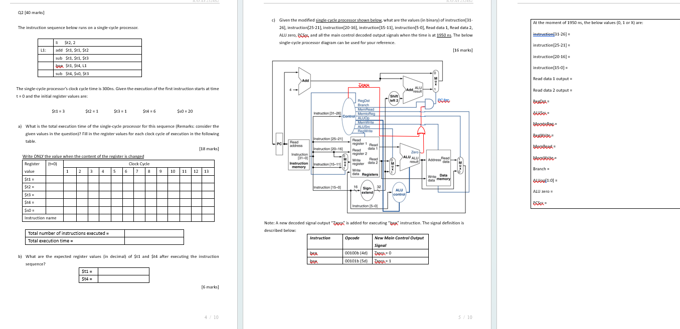 Q2 [40 ﻿marks]The instruction sequence below runs on | Chegg.com
