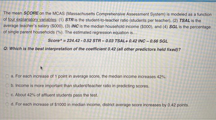 Solved The mean SCORE on the MCAS (Massachusetts | Chegg.com