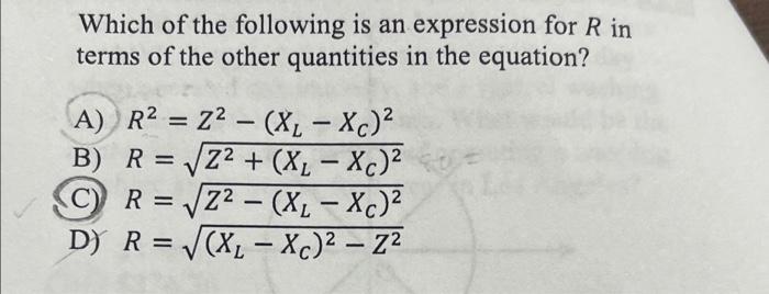 Solved The formula for the impedance (Z) of an electric | Chegg.com