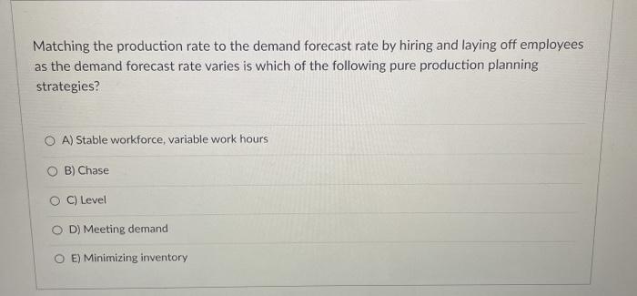 Solved Matching the production rate to the demand forecast | Chegg.com