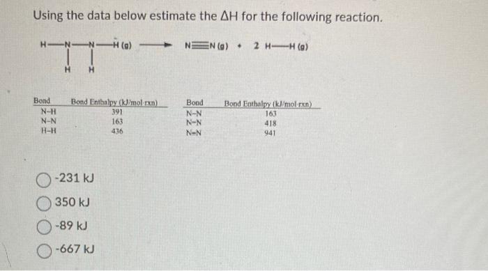 Solved Using the data below estimate the ΔH for the | Chegg.com