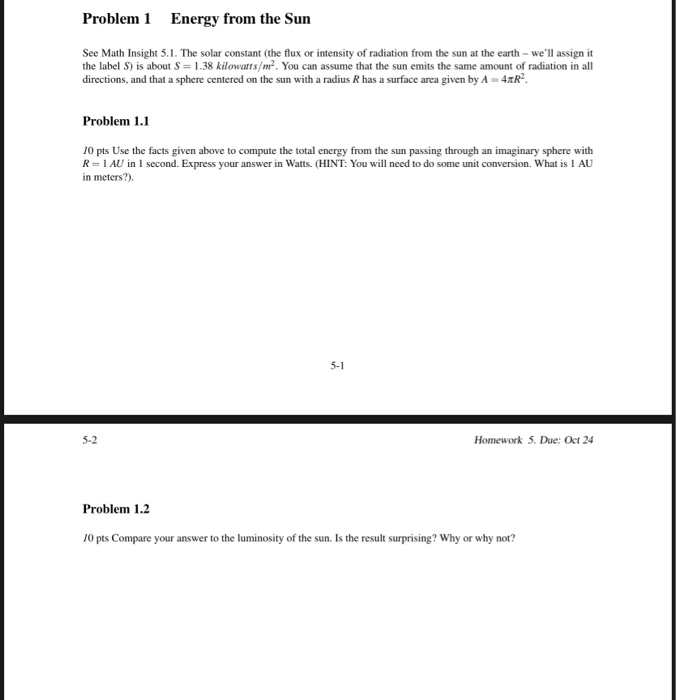 Solved Problem 1 Energy from the Sun See Math Insight 5.1. | Chegg.com