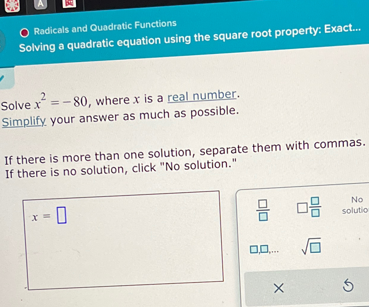 Solved Radicals and Quadratic FunctionsSolving a quadratic | Chegg.com